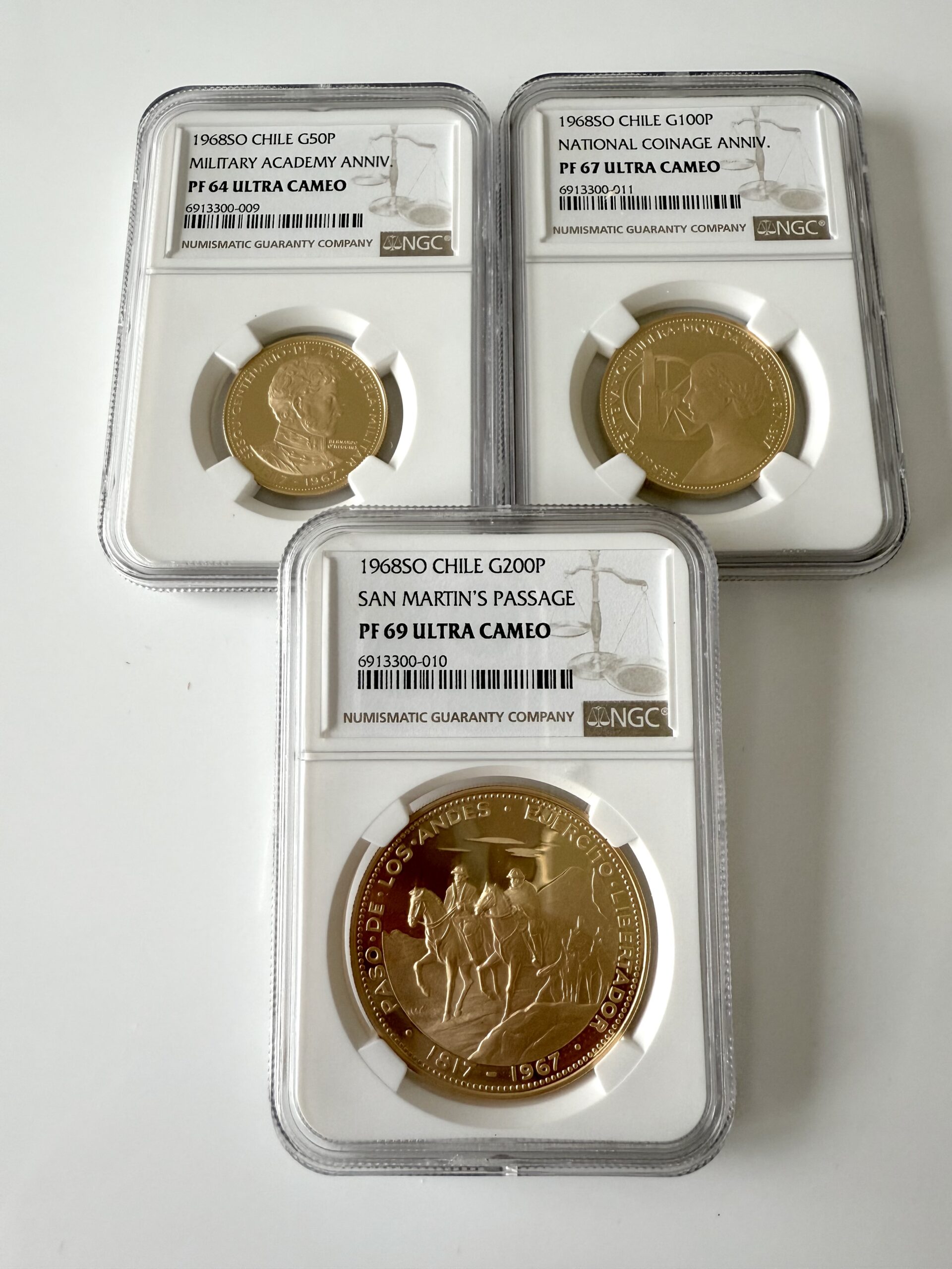 Chile - 1968 - 3 Gold Coins Proof Set