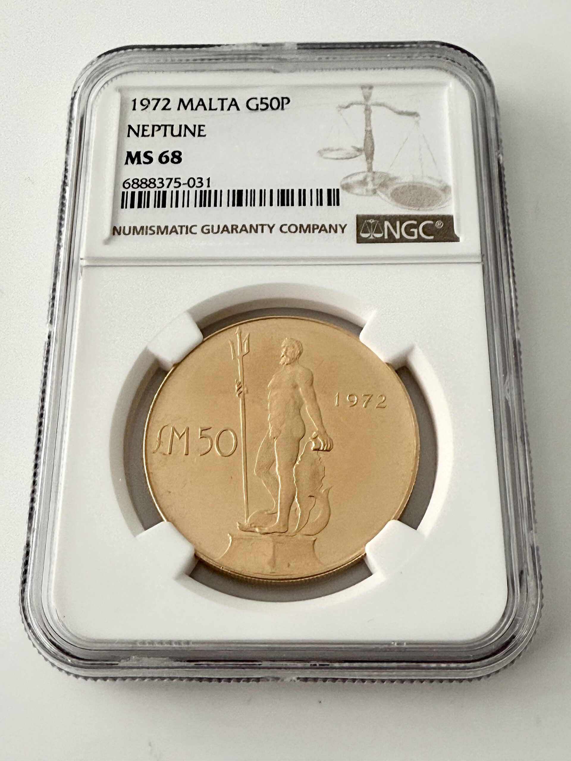 Malta - 1972 - 50 Pounds (Liri) - Statue of Neptune - NGC MS68 - RareCoin