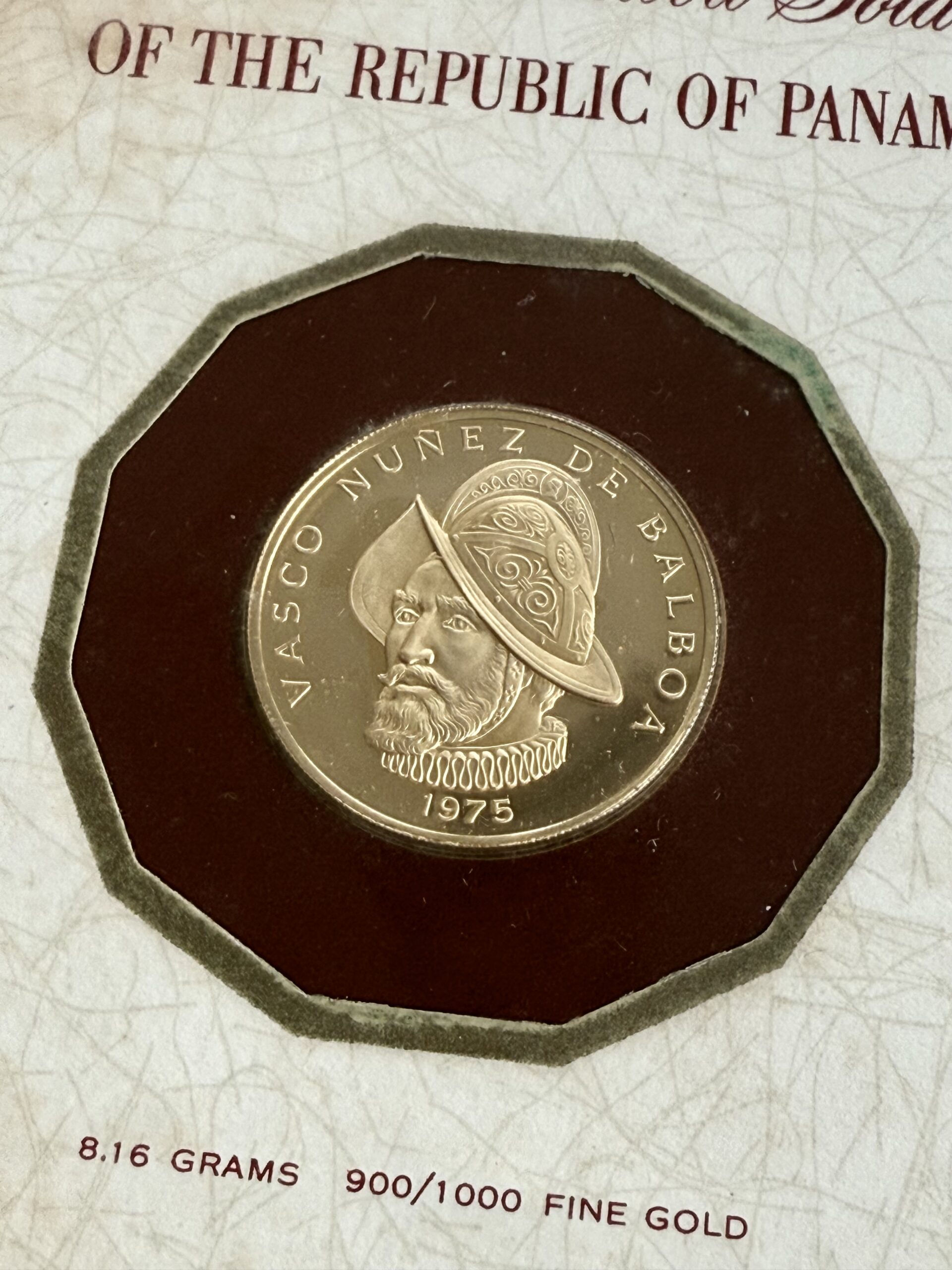 Panamá – 1975 – 100 Balboas – Nacimiento del Balboa – Oro Proof