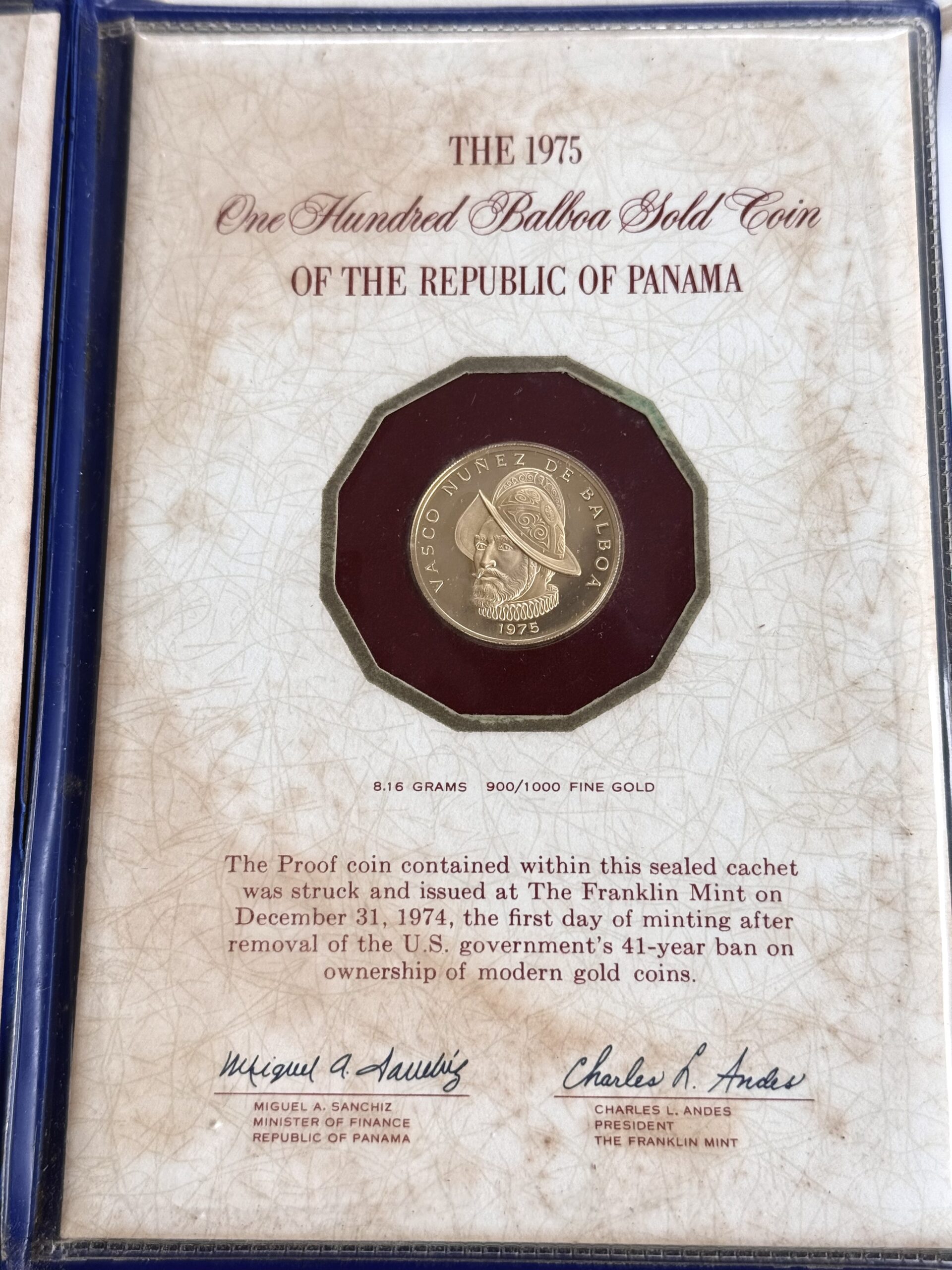 Panama – 1975 – 100 Balboas – Birth of Balboa – Gold Proof