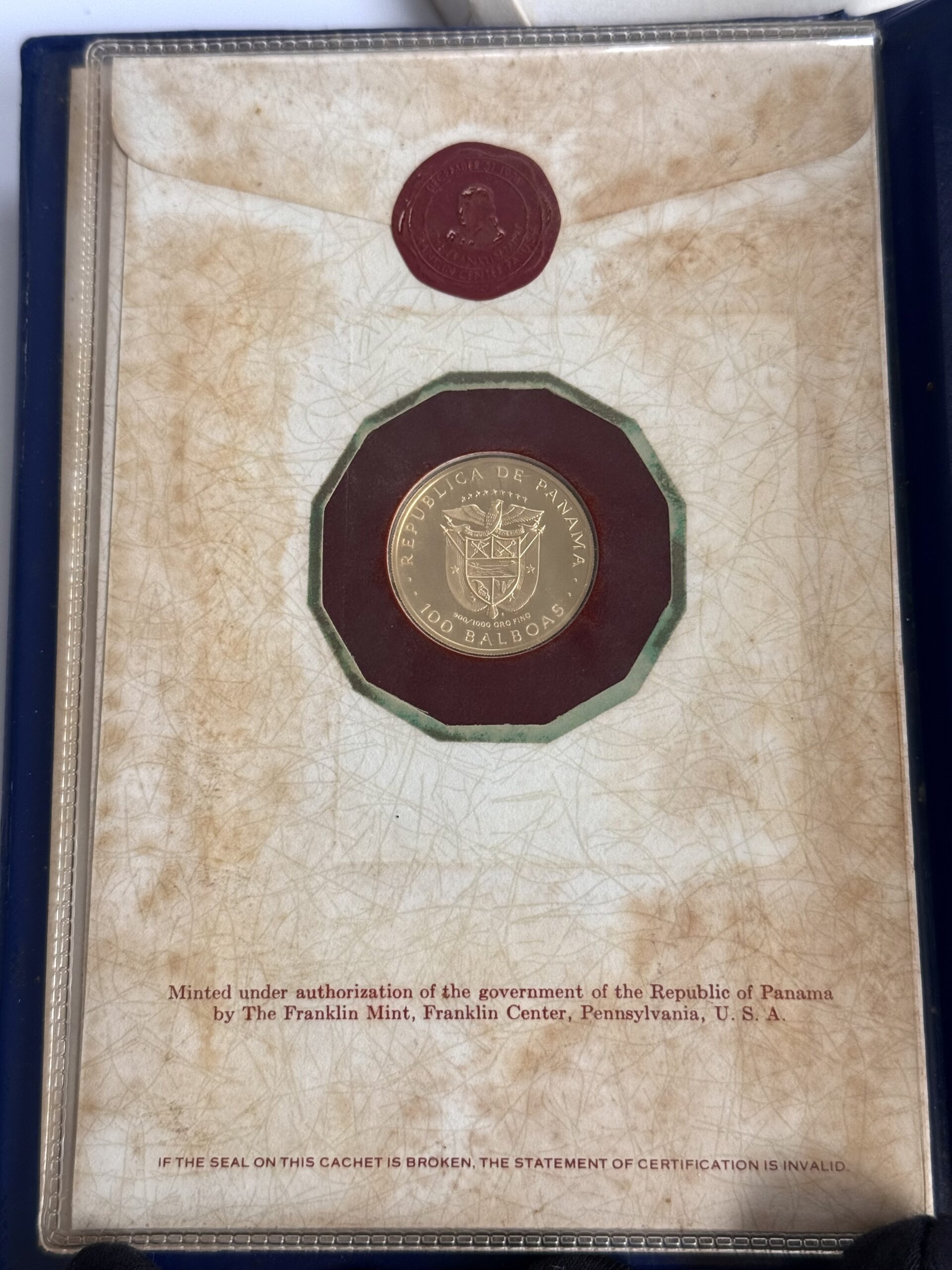 Panama – 1975 – 100 Balboas – Birth of Balboa – Gold Proof